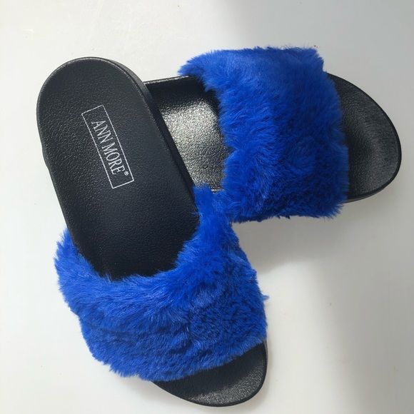 Shoes | Blue Fuzzy Slippers | Poshmark